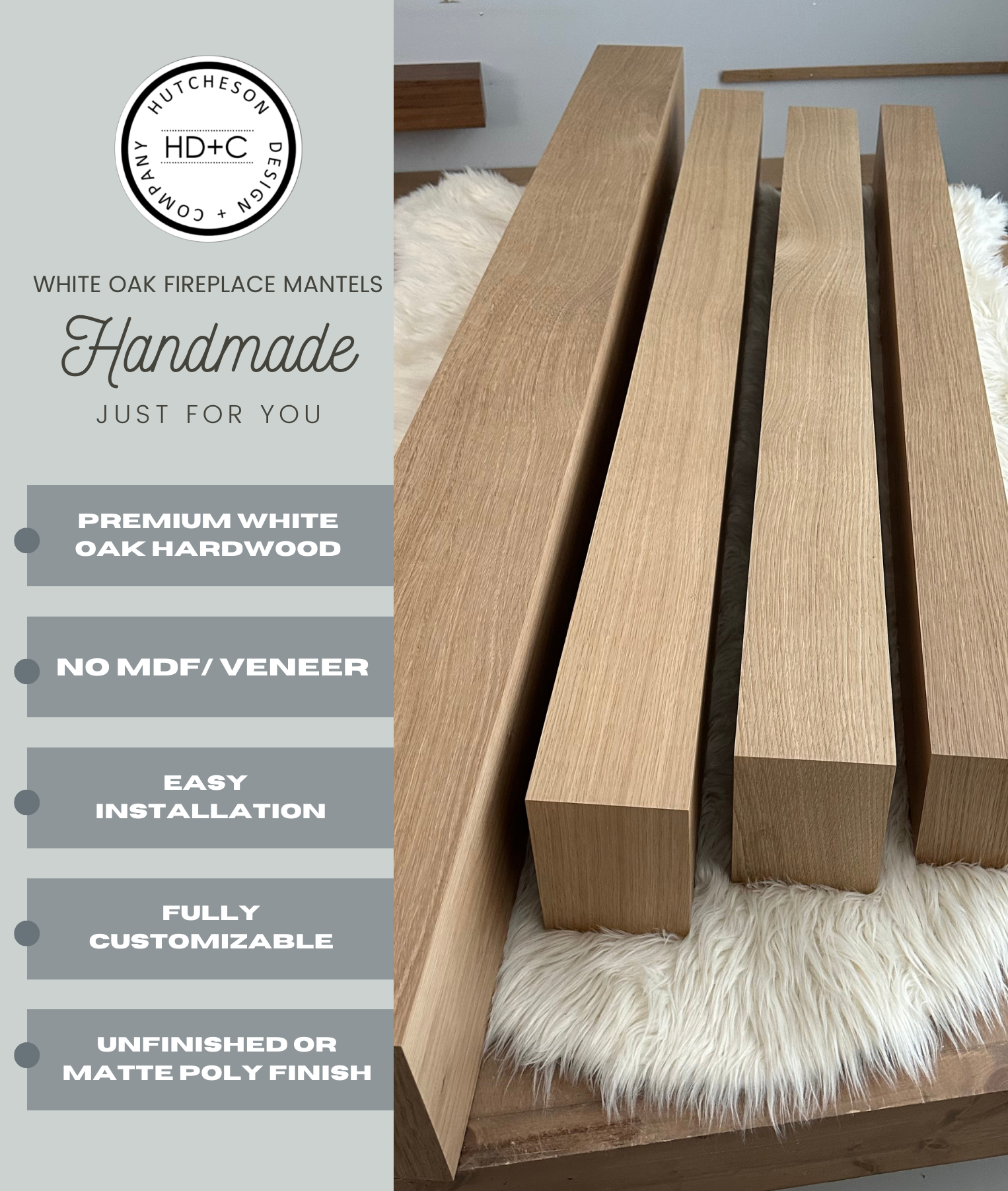 White Oak Fireplace Mantel - Custom Made to Order - Real Wood Mantels ...